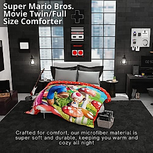 Franco The Super Mario Bros. Movie Kids Bedding Super Soft Microfiber Reversible Comforter, Twin/Full Size 72" x 86", (100% Official Licensed Product)