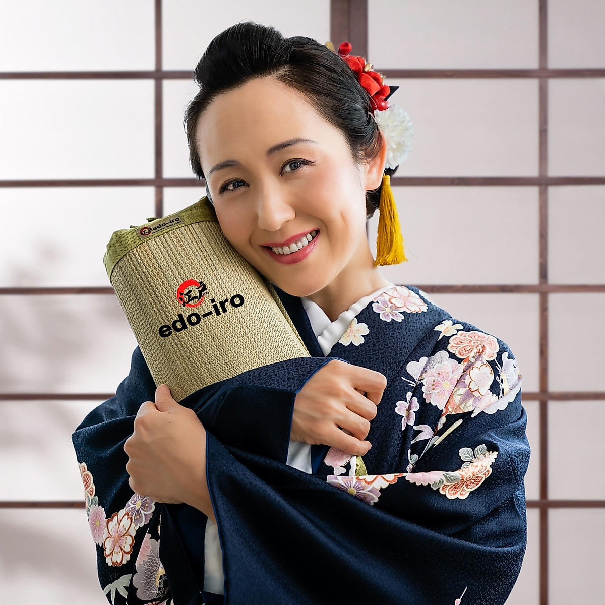 Japanese Neck Roll Pillow Firm for Relaxation - Original Bolster Cylinder Pillow Made with Japanese Igusa Rush, Infused with HIBA Essence - Hard Cervical Pillow for Neck Stretch and Meditation