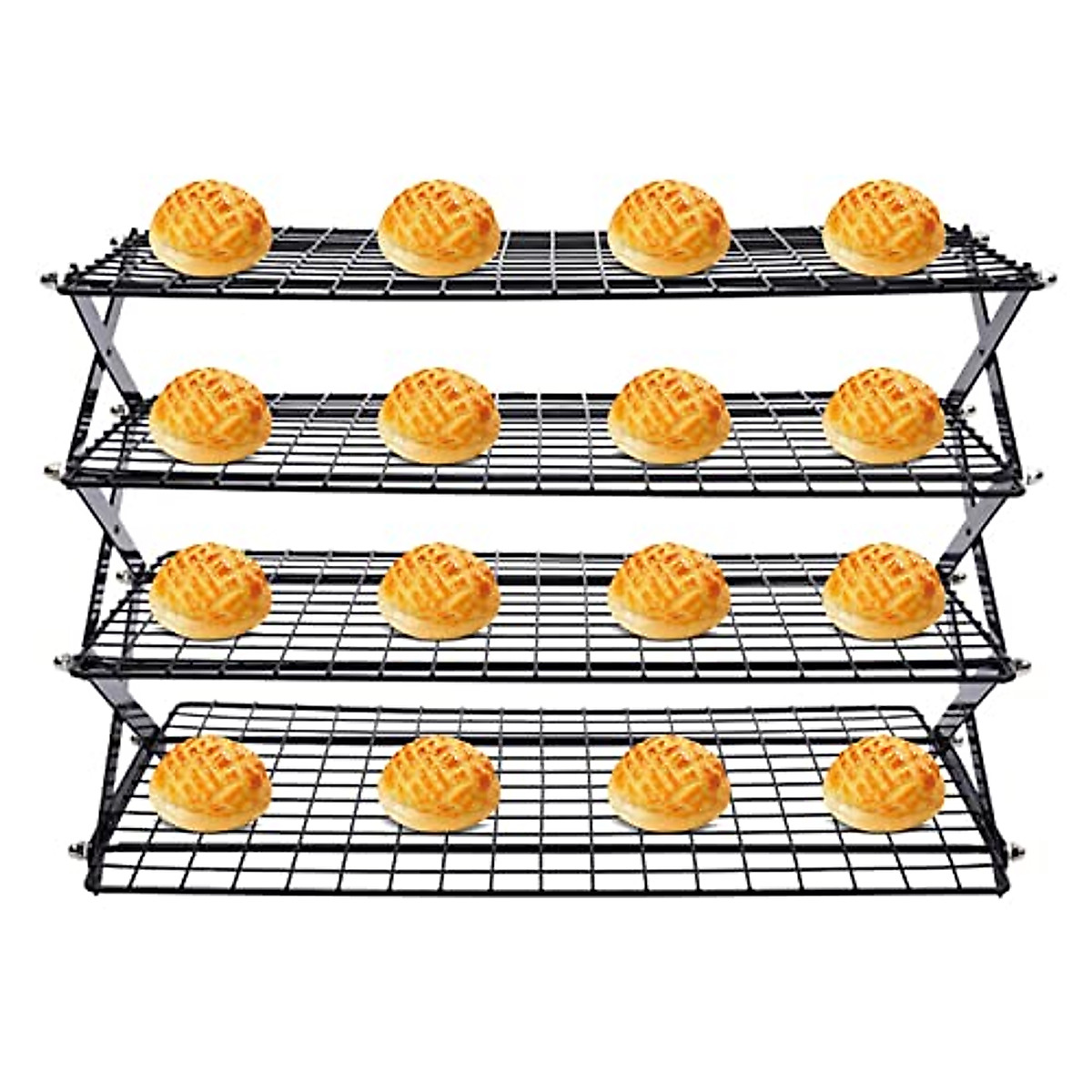 Cooling Rack, 4-Tier Upgraded Collapsible Cooling Rack Portable Foldable Camping Shelf Adjustable Stackable Roasting Cooking Drying Wire Cooling Rack for Cookies Cake Baking