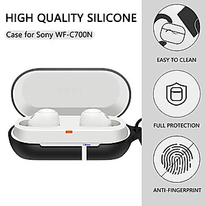 LDSXAY Compatible with Sony WF-C700N Case Cover, Soft Silicone Shockproof Protective Skin Case for Sony WF-C700N Truely Wireless Earbud Headphones, Protective Cover with Carabiner (Black)