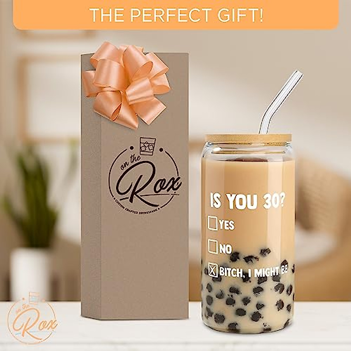 30th Birthday Gifts For Her - “Is You 30?” Soda Can Glass 20oz  w/ Bamboo Lid & Glass Straw Set - Aesthetic 30 Year Old Birthday Gift for Daughter, Sister, Wife - 30th Birthday Decorations for Women