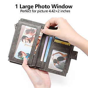 GOIACII Womens Wallets Rfid Credit Card Holder with 2 Zipper Pockets, 3 ID Windows Ladies Purse Leather