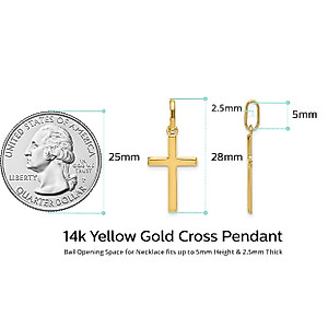 14k Yellow Gold Cross Pendant Charm - 1" Inch - 28mm x 13mm - Jewelry Gifts For Women Wife Mom Gifts For Men Husband Dad