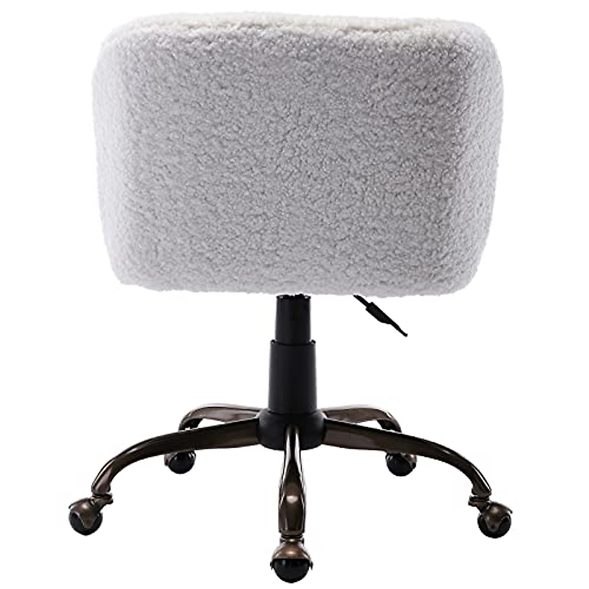 HEAH-YO Modern White Computer Task Desk Chair with Wheels, Swivel Adjustable Vanity Chair Faux Fur Armless Office Chair for Teens Dorm Room Office
