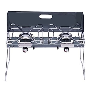 Gas Camping Stove, 20,000 BTU Portable 2 Burner Stovetop, Stainless Steel Gas Cooker with Foldable Floor Stand for Camping and Outdoor Paito RV Cooking