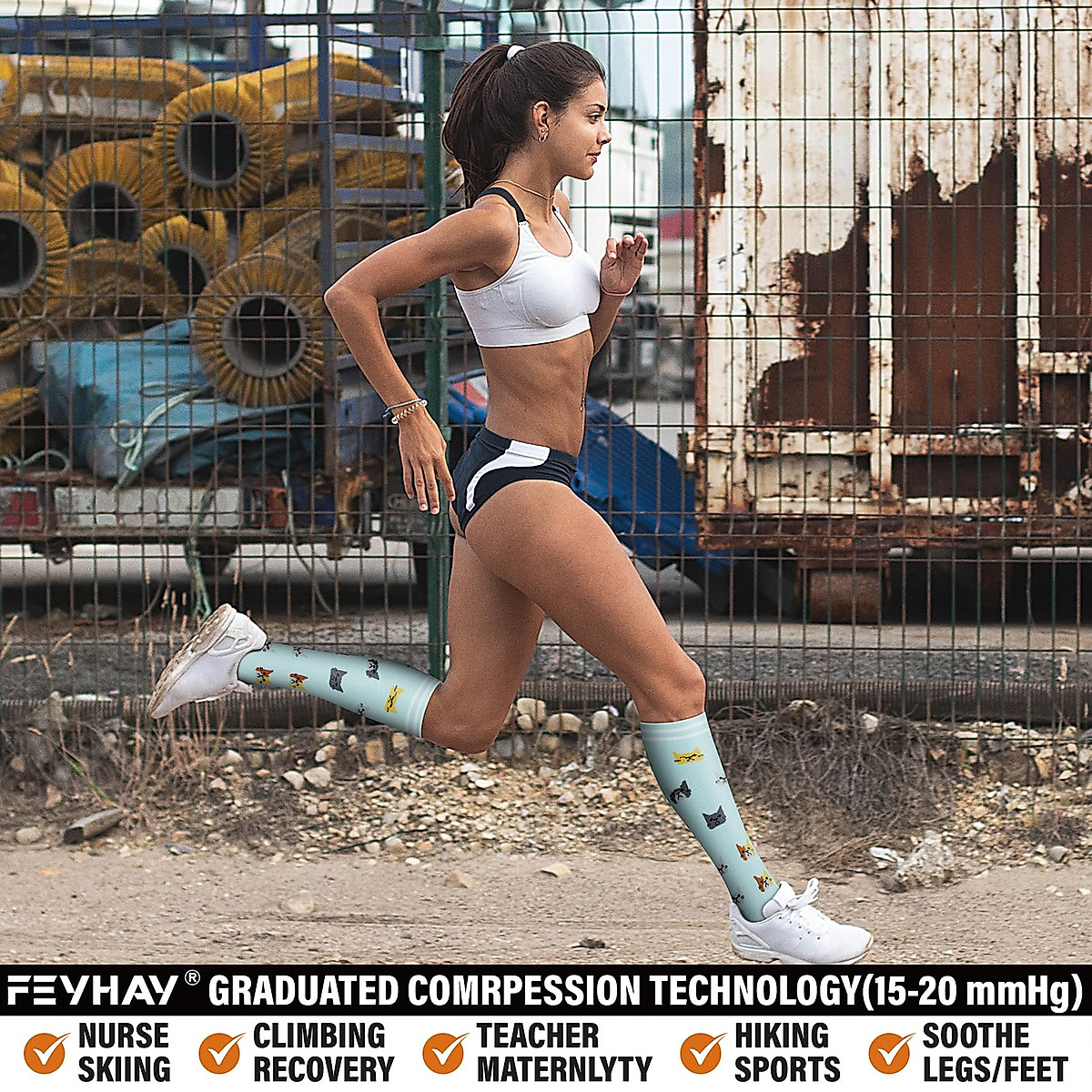 FEYHAY Copper Compression Socks (5 Pairs) 15-20 mmHg Circulation is Best Athletic & Daily for Men & Women, Running, Climbing