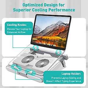 DeskLogics Laptop Cooling Pad 10-17 Inches Portable Laptop Cooler Stand Lap Desk Fan for Gaming PC, Extensible, Adjustable, Fit in Bag, USB A/C Ports, 2 Quiet Fans, Gift Ideas - White & Gray