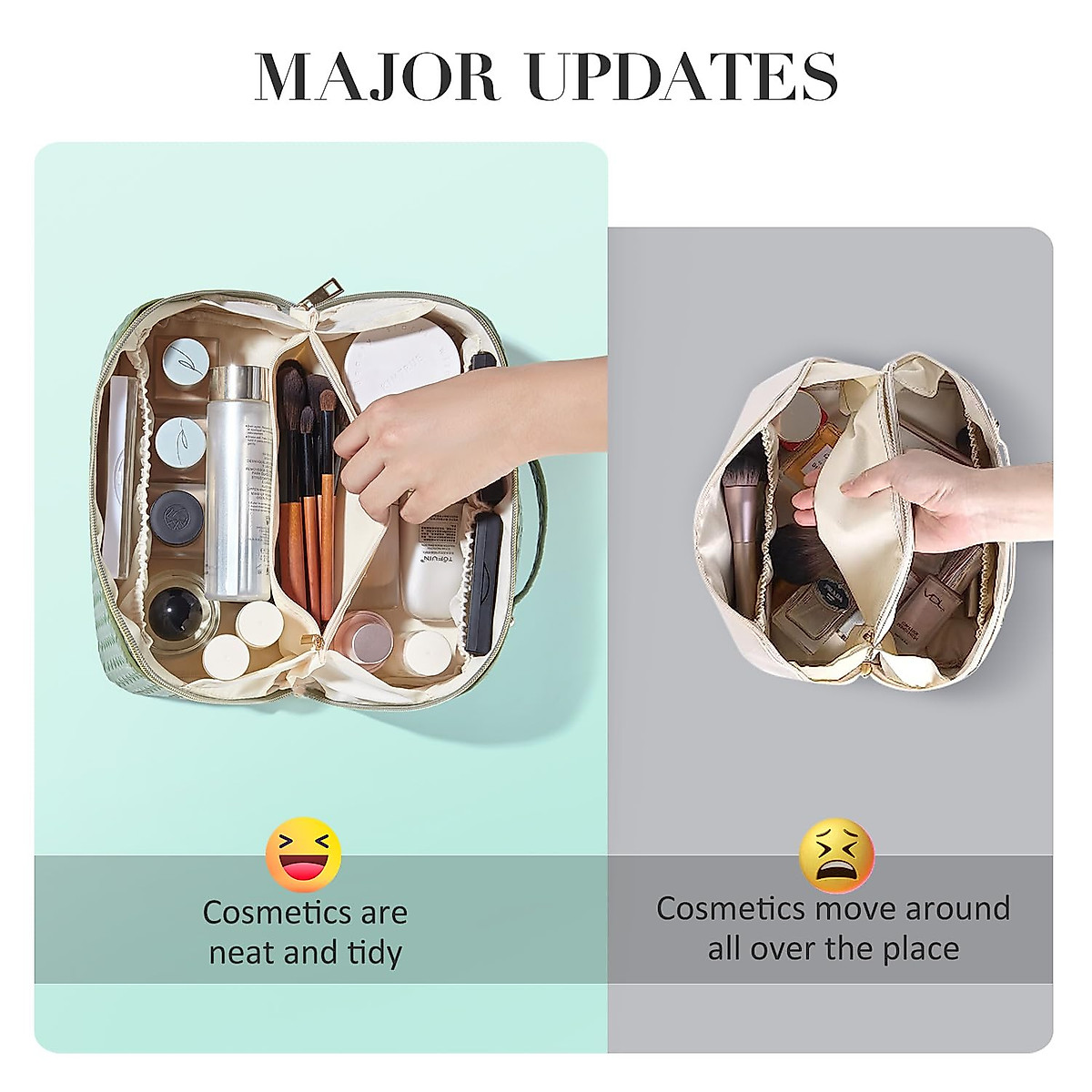 BYKASIST Travel Makeup Bag Large Capacity Cosmetic Bags for Women Portable Makeup Bag Opens Flat for Easy Access Travel Toiletry Bag Leather Waterproof Women Travel Cosmetic Bag Organizer, Green