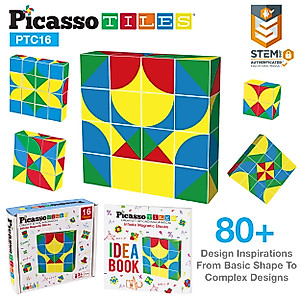 PicassoTiles 1" Infinite Magnetic Puzzle Game Magic Pixy Cube Puzzles Brain Teaser Set w/Free Ideabook Kids Toy Magnet Pattern Block Matching Card Challenge Toys Inspiration STEM Learning PTC16