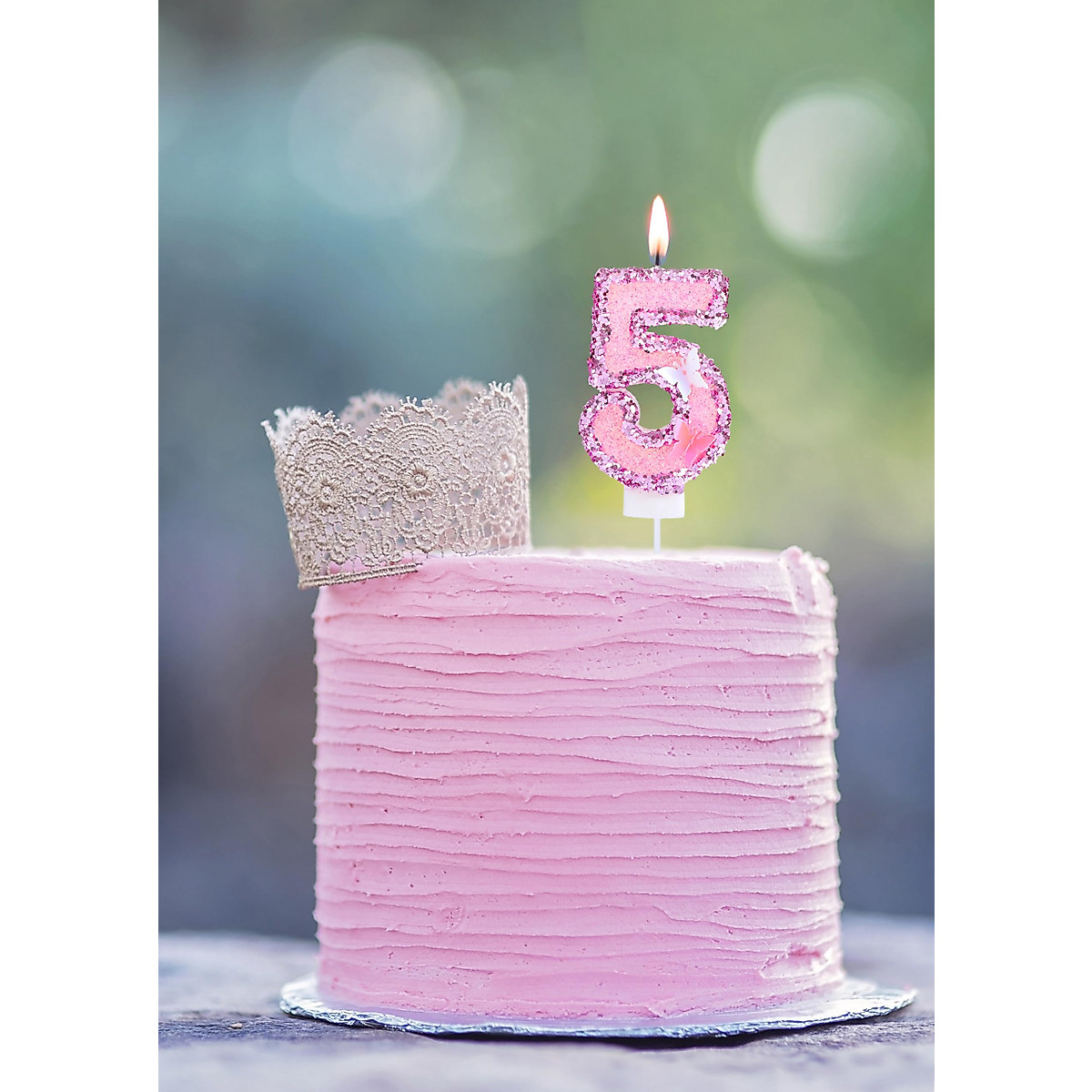 Kinsynko 5 Birthday Candle 5 Years Old Girl Pink Sequins Number 5 Candle with 3D Cute Butterfly for Princess Kids 5th Birthday Butterfly Theme Party Decorations…