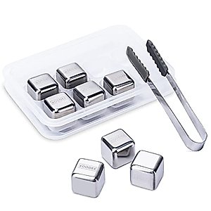 koodee Whiskey Stones, Father's Day Gift Set from Son Whiskey Gifts for Men, Reusable Ice Cubes with Tongs and Ice Cube Trays(Set of 8)