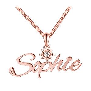 MOLICACI 10K/14K/18K Solid Gold Personalized Name Necklace with Birthstone, Real Gold Customized Name Curb Chain Necklace for Women, Custom Any Name for Wife, mom (Style 5)