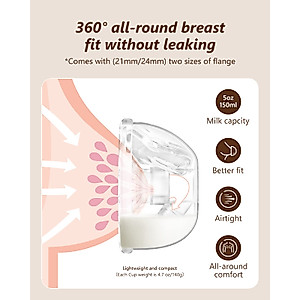 Wearable Electric Breast Pumps, Hands-Free Breastfeeding Pump, BPA Free Nursing Double Breast Milk Pumps with 5 Modes & Touch Panel, LED Display, Split Designed, 21MM/24MM Insert Funnels