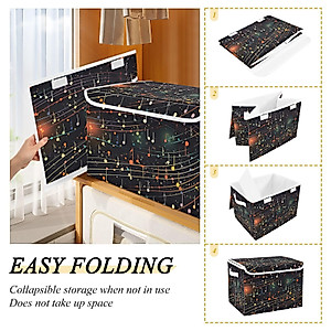 TecEr Musical-notes-black Large Fabric Foldable Storage Bins with Lids and Handle, Decorative Storage Box Cube for Shelves Closet Home Bedroom Office