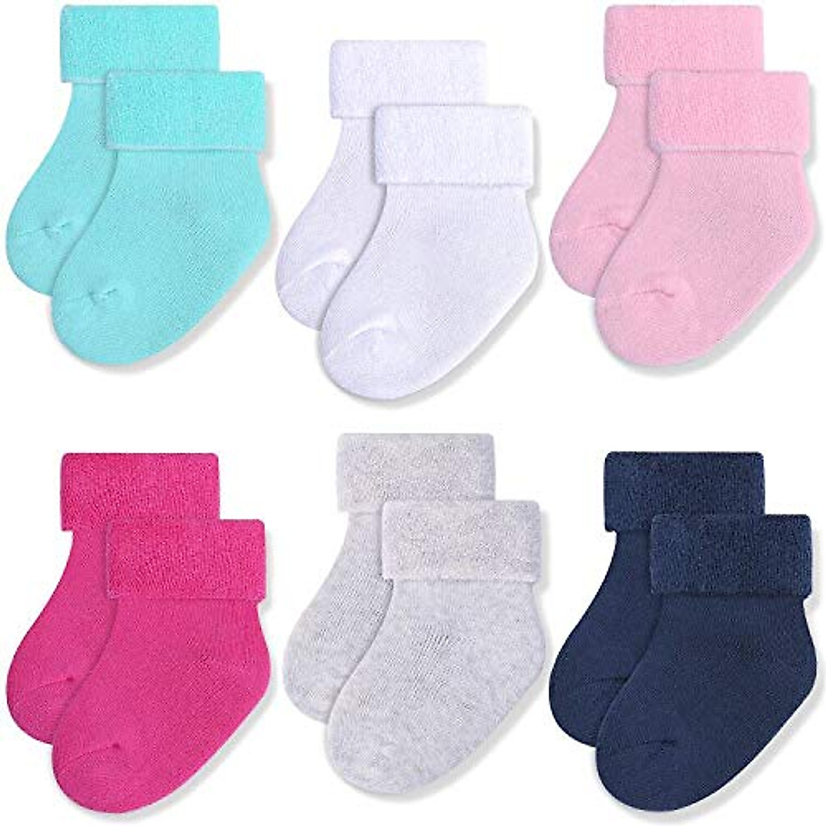 JAKIDAR 6 Pairs Baby Socks Thick Warm Socks for Infant Newborn Cotton Sock Shoes, Pink White Blue 0-3M