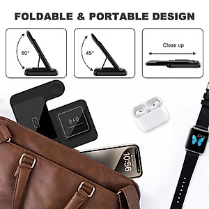 Wireless Charger,VNBBT 3 in 1 Wireless Charging Station Foldable for Apple iPhone/iWatch/Airpods,iPhone 15 14,13,12,11(Pro,Pro Max)/XR/XS/X/8(Plus),iWatch Ultra 9 8 7 6 SE 5 4 AirPods(No Adapter)