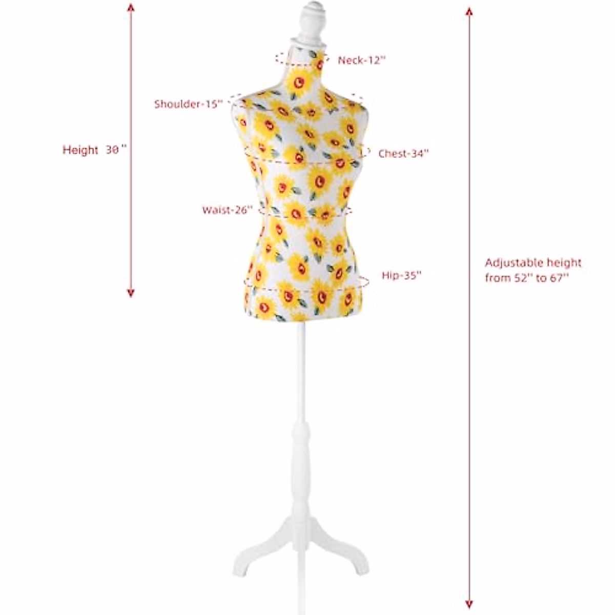 DRDINGRUI Dress Form w/ Stand, Female Mannequin Torso for Dress Jewelry Display, Floral Mannequin Body, Yellow Sunflower