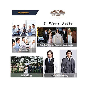 Mens Stylish 3 Piece Dress Suit Classic Fit Wedding Formal Jacket & Vest & Pants Black 4XL