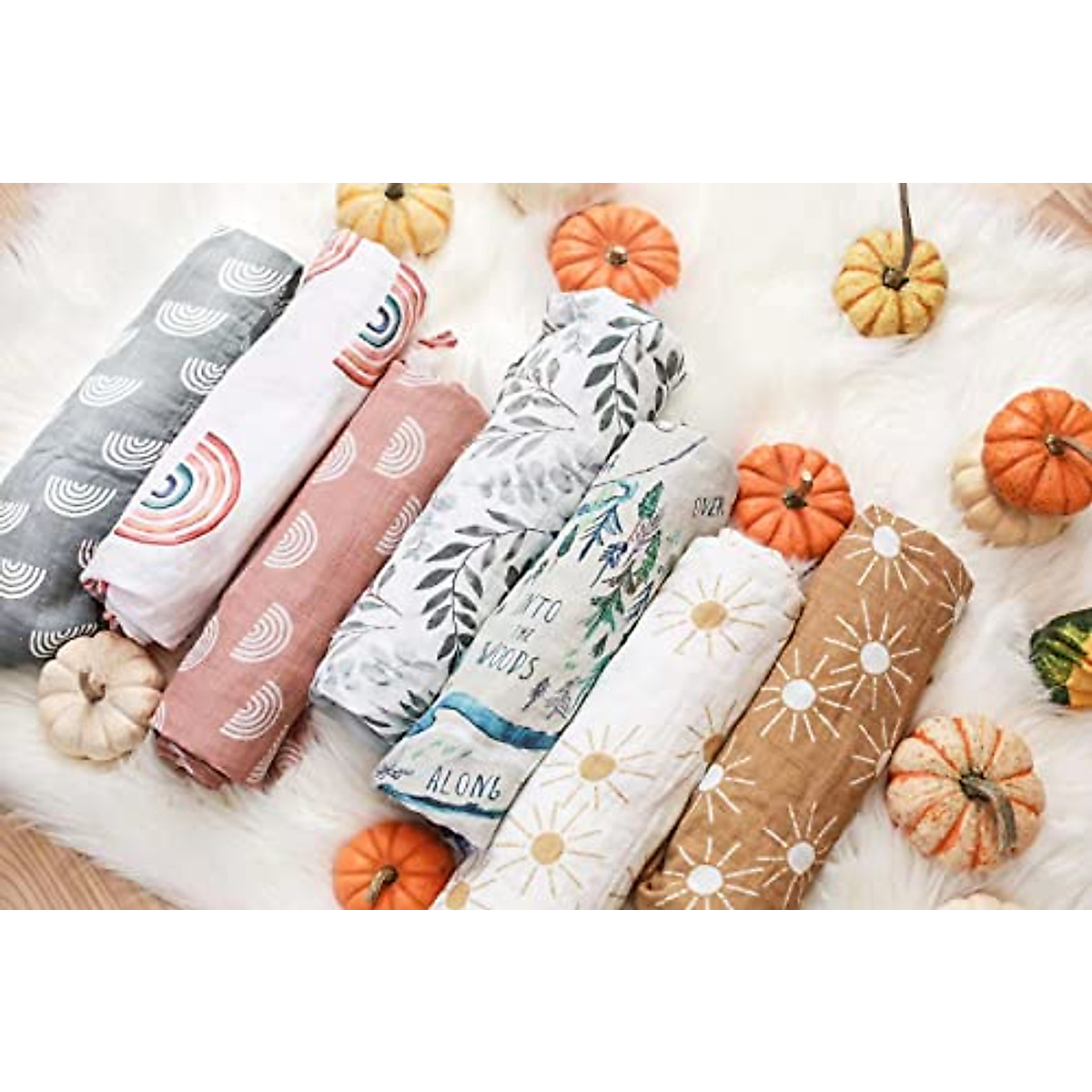 Miaoberry 100% Organic Cotton Baby Muslin Swaddle Blanket Set| Golden Boho Sunshine| Gender Neutral for Boys Girls|Yellow Mustard Orange Sunshine| Hospital Newborn Receiving Blanket |Newborn Unisex