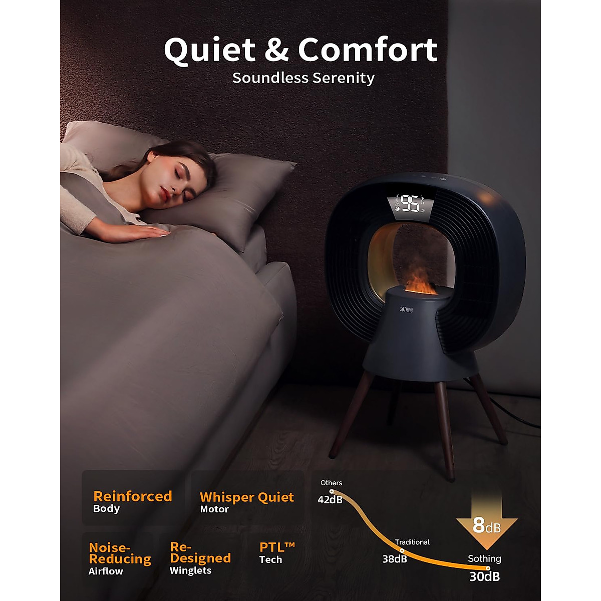 Sothing Space Heater Humidifier Combo - Star 3-in-1 Electric Heaters for Indoor Use, Humidifier with Flame Light, Aesthetic Design, 1500W Space Heater Indoor Large Room, Sleep Mode for Bedroom, Office