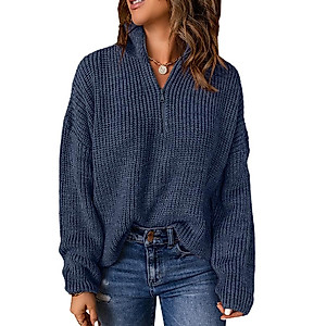 EVALESS Plus Size Sweaters for Women Long Sleeve Fall Tops Trendy 2024 Cute Rib Knit Quarter Zip Pullover Chunky Sweaters Dressy Casual Winter Outfits Ladies Oversized Light Blue Sweater, XX-Large