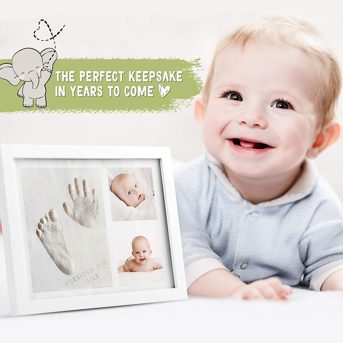 Newborn Baby Keepsake Set Bundle - Baby First 5 Years Memory Book & Baby Handprint Footprint Keepsake Photo Frame - Baby Nursery Art Kit and Journal for Baby Boys & Girls