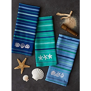 DII Fresh Catch Collection Kitchen Dishtowel Set, 18x28, Blue Sea, 3 Piece