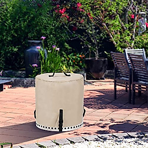 Stanbroil Fire Pit Cover Round - Outdoor Protective Shelter for Solo Stove Ranger, Round Patio Fireplace Waterproof Covers with Straps and Handle, Beige