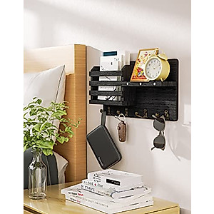 SWTYMIKI Mail Holder for Wall with Magnet Hanging, Rustic Wooden Key Holder with Key Hooks Wall Mounted Key Hanger Organizer for Entryway, Mudroom, Hallway, Living Room and Office, Black