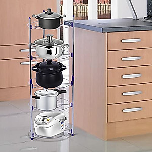5 Tiers Pot Shelf, 101.5 x 35cm Silver Carbon Steel Home Kitchen Metal Wire Shelving Organizer Storage Rack Cookware Holder