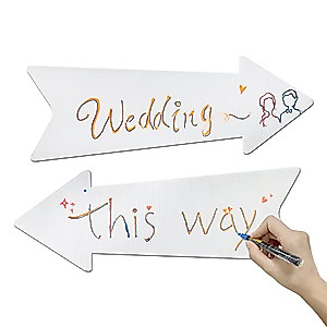 Blank Arrow Signs with Stakes 3 Pack 17 x 6 Inches Wedding Directional Yard Signs with Stakes, This Way Arrow Yard Signs Birthday Party Signs Arrow