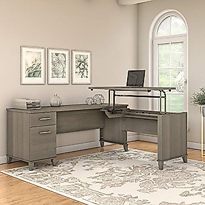 Bush Furniture Somerset 3 Position Sit to Stand L Shaped Desk, 72W, Ash Gray & Somerset 2 Drawer Lateral File Cabinet, Ash Gray