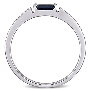 etneyjewels 0.86 Carat Blue Sapphire And Natural White Diamond Baguette Cut Bridal Engagement Rings For Women In 10KT Solid( Centre Blue Gemstone etneyjewels 0.5 ctw,Clarity I2,Color HI,8)