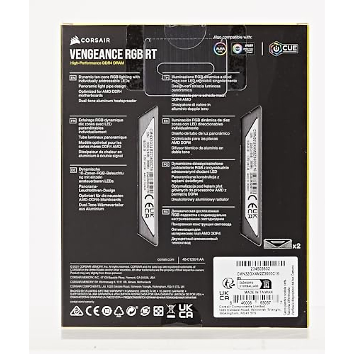 CORSAIR Vengeance RGB RT 32GB (2x16GB) DDR4 3600 (PC4-28800) C16 1.35V Desktop Memory, Black