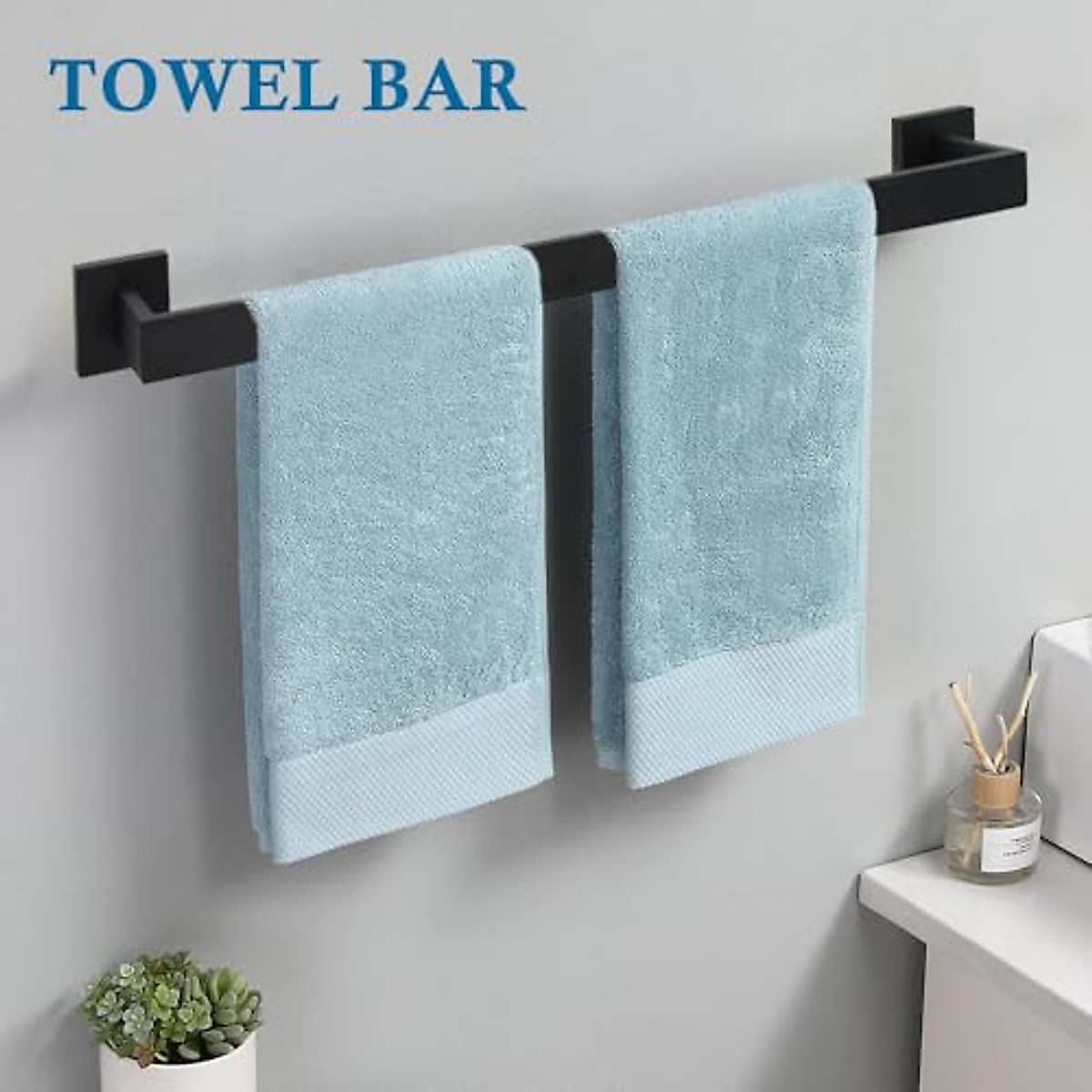 8-Piece Bathroom Hardware Accessories Set, Towel Bar Sets Include Towel Bar Towel Holder Toilet Paper Holder Towel Hook,16 inch Bath Accessories Kit，Matte Black,2 Pack