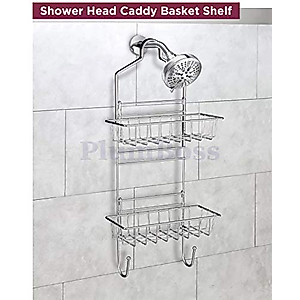 Plumboss E2050 Shower Caddy Over Shower Head Basket Shelf with Hooks for Hanging Sponge and Razor,Shampoo Holder Organizer Stainless Steel Chrome