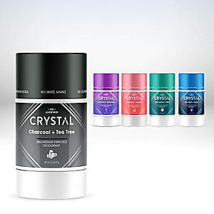 Crystal Magnesium Solid Stick Natural Deodorant, Non-Irritating Aluminum Free Deodorant for Men or Women, Safely and Effectively Fights Odor, Baking Soda Free, Charcoal & Tea Tree, 2.5 oz