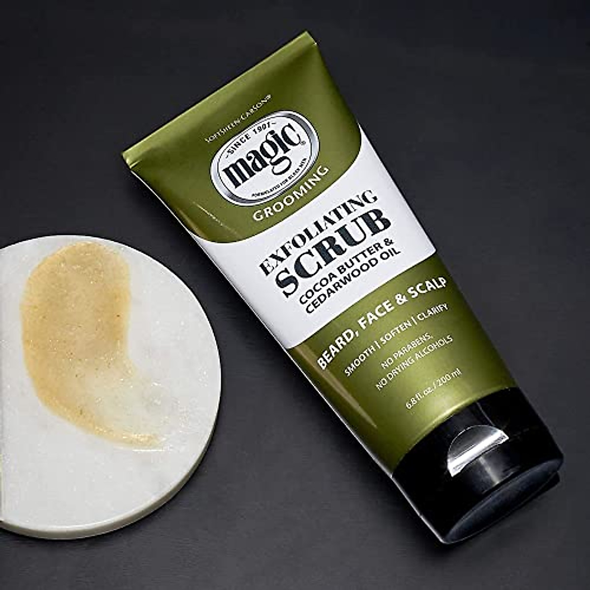 SoftSheen-Carson Magic Men's Grooming Facial Exfoliating Scrub, Softens, Smooths and Clarify, With Cocoa Butter and Cedarwood Oil for Beard, Skin and Scalp, 6.7 fluid ounces