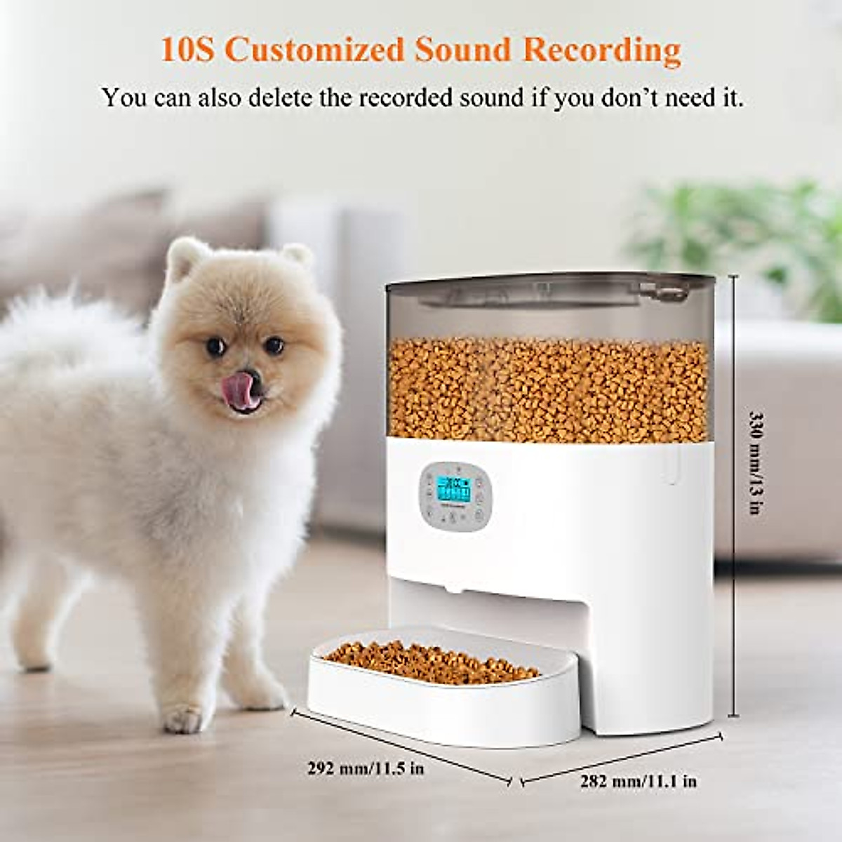 HoneyGuaridan Automatic Cat Feeder, 6L Timed Cat Feeder with Desiccant Bag for Pet Dry Food, Dual Power,10s Voice Recorder, 0-24 Portions 6 Meals per Day, Travel Supply Feeder for Cats and Dogs