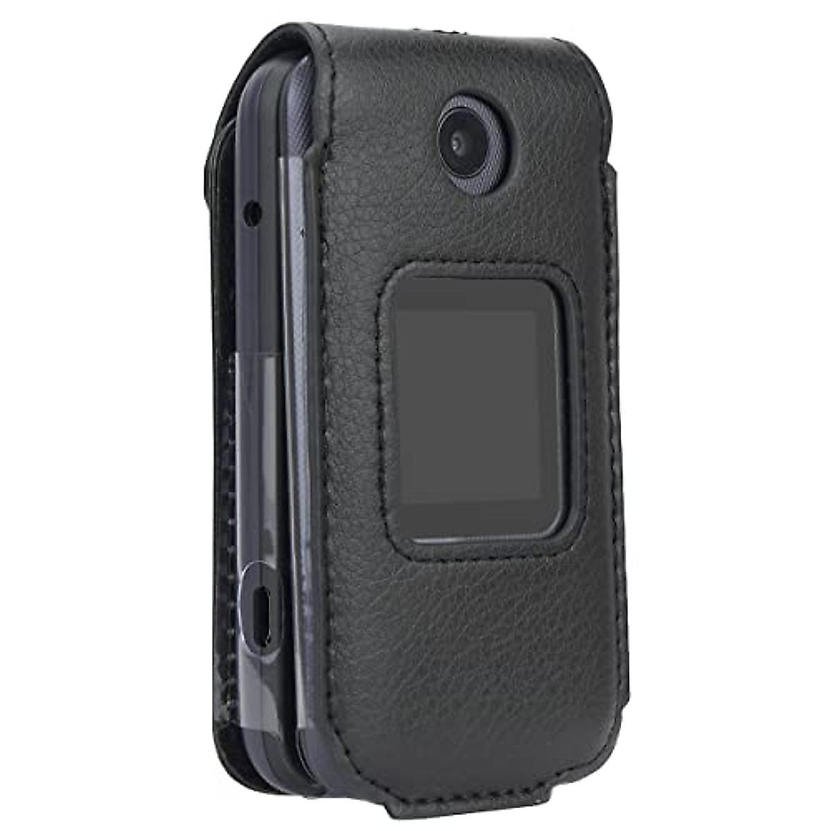 Case for Alcatel Go Flip 4 / TCL Flip Pro/TCL Classic Phone, Nakedcellphone [Black Vegan Leather] Form-Fit Cover with [Built-in Screen Protection] and [Metal Belt Clip]