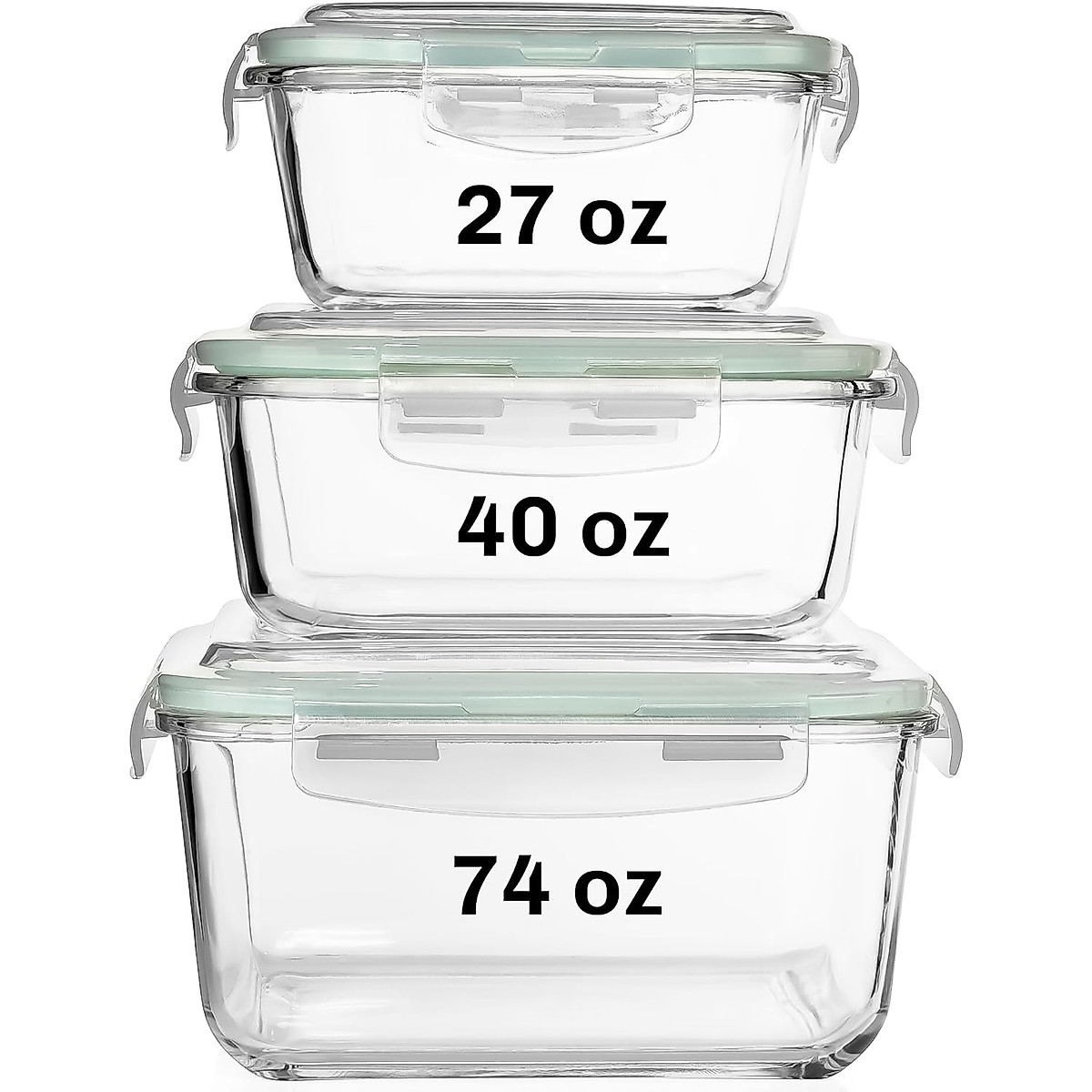 Extra Large Glass Food Storage Containers with Airtight Lid 6 Pc [3 containers with lids] Microwave/Oven/Freezer & Dishwasher Safe. BPA/PVC Free X-Large/Large/Medium Size Reusable Square container set