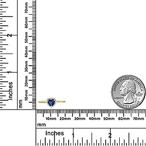 AVORA 10K Yellow Gold September Birthstone- Blue Sapphire with Simulated Diamond CZ Heart Halo Fashion Ring - Size 6