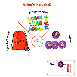 Skoolzy STEM Learning Pipe Tube 29 Piece Toys_and_Games Set, Educational Construction Building Blocks for ADHD & Autism for Baby, Kid Includes Wheels Pipes Joints and eBook