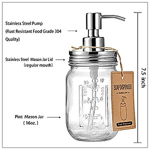 4 Pcs & 4 Pcs Brushed Nickel Mason Jar Bathroom Accessories Set- Lotion Soap Dispenser*2, Regular mouth Qtip Holder Set*2,Wide Mouth Cotton Swab Holder*2,Toothbrush Holder*2,Rustic Farmhouse Decor