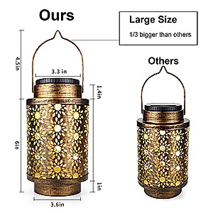 2 Pack Solar Lanterns Outdoor Hanging Retro Metal Landscape Lighting for Patio Yard Pathway Decorative, Crafted Garden Solar Lights Decor Indoor Long Lasting Performance Hollowed Out Pattern