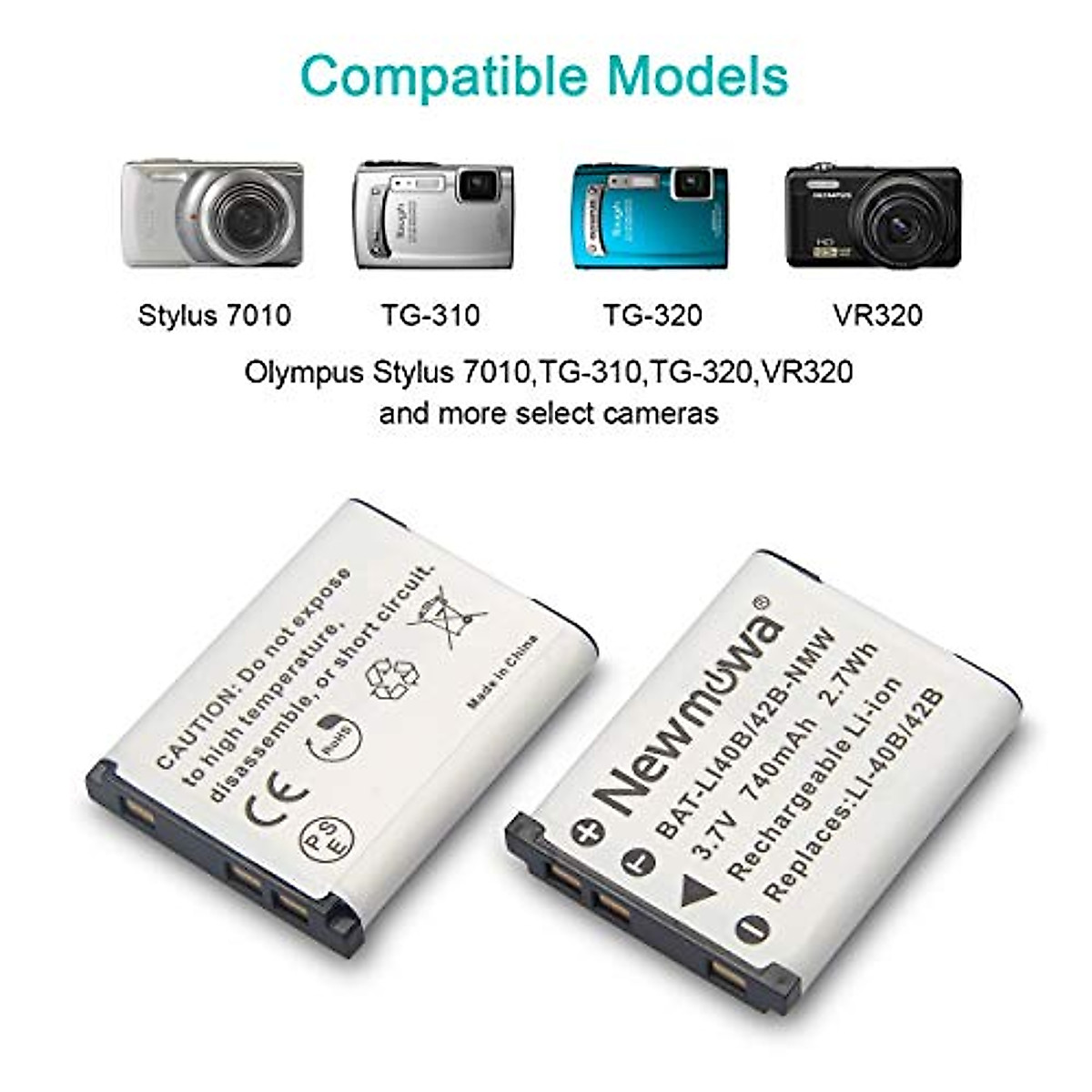 Newmowa Li-42B Replacement Battery (2 Pack) and Dual USB Charger Kit for Olympus Li-42B/Li-40B,Fujifilm NP-45S and Olympus Stylus 1040 1060 1070 7000 7010 7020 7030 7040 Tough 3000 TG-310 TG-320 VR310
