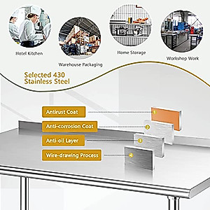 Giantex 60x24 Inches Stainless Steel Table with Backsplash, Metal Commercial Kitchen Table for Prep & Work with Adjustable Undershelf, Heavy-Duty Prep Table