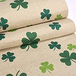 yuboo Burlap Shamrock Table Runner,Saint Patrick Day Decorations for Spring Tablecloth Farmhouse Kitchen Home