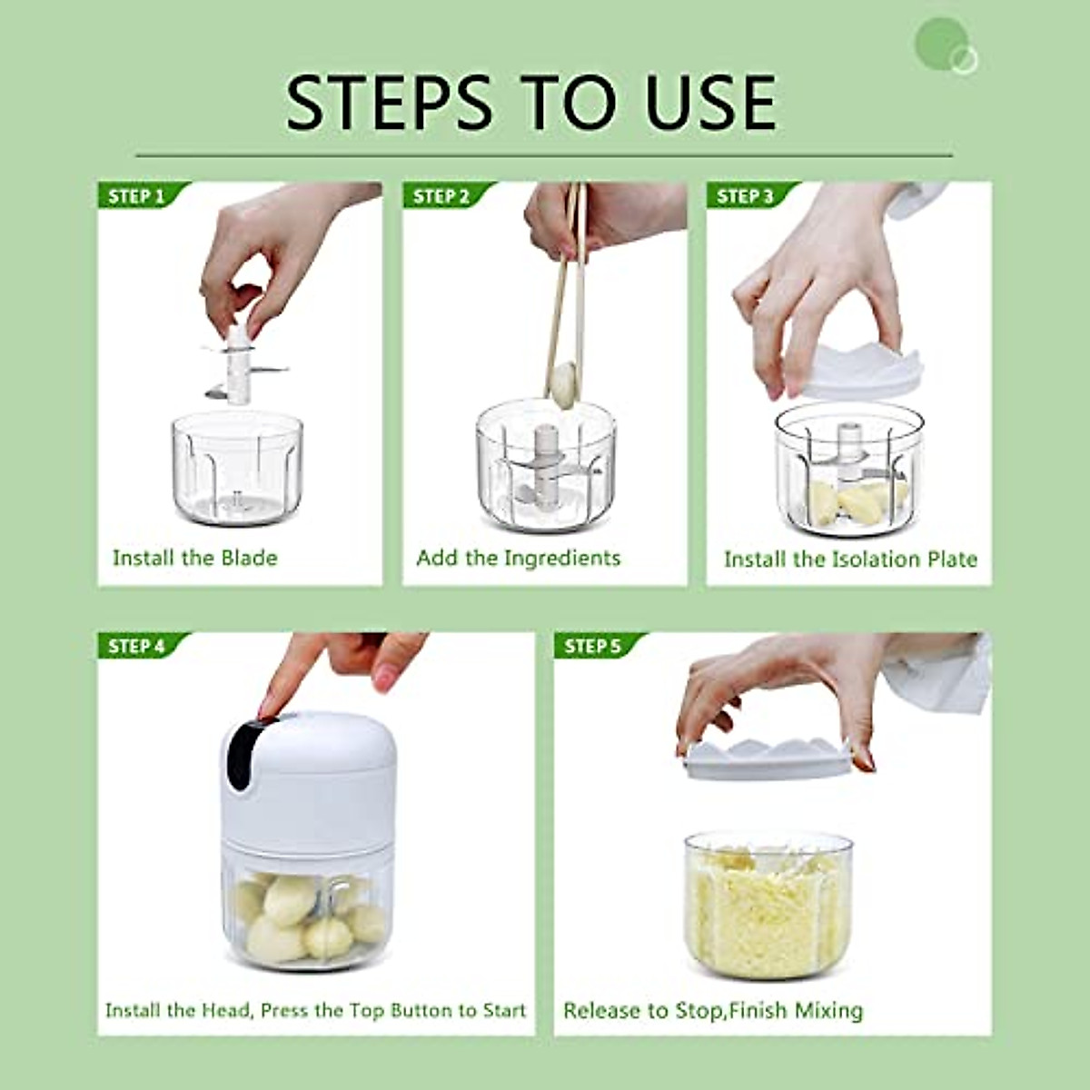 Pogeair White 3 CUP Cordless Mini Food Chopper,Small Food Processor for Garlic,Nut,Meat(100+250+350ML)