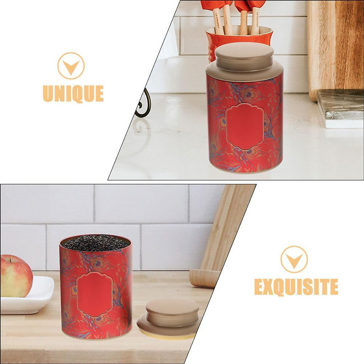 ABOOFAN 2pcs Tea Storage Tin Tea Canister Tinplate Tea Storage Holder Airtight Tea Tin Coffee Bean Canister